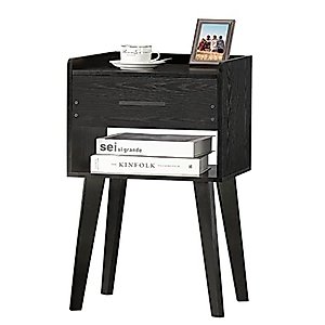 Lerliuo Black Nightstand, Modern Bedside Table with Drawer, Wood End Table for Small Space, Side Table with Storage, Night Stand for Bedroom/Living Room/Dorm 26.38''H