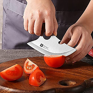 TIVOLI Ulu Small Meat Knife 5-inch Handmade Alaskan Rocker Knife With Sheath Full Tang Kitchen Utility Knife Portable Outdoor Camping Knife with Bottle Opener for BBQ Fishing Hiking