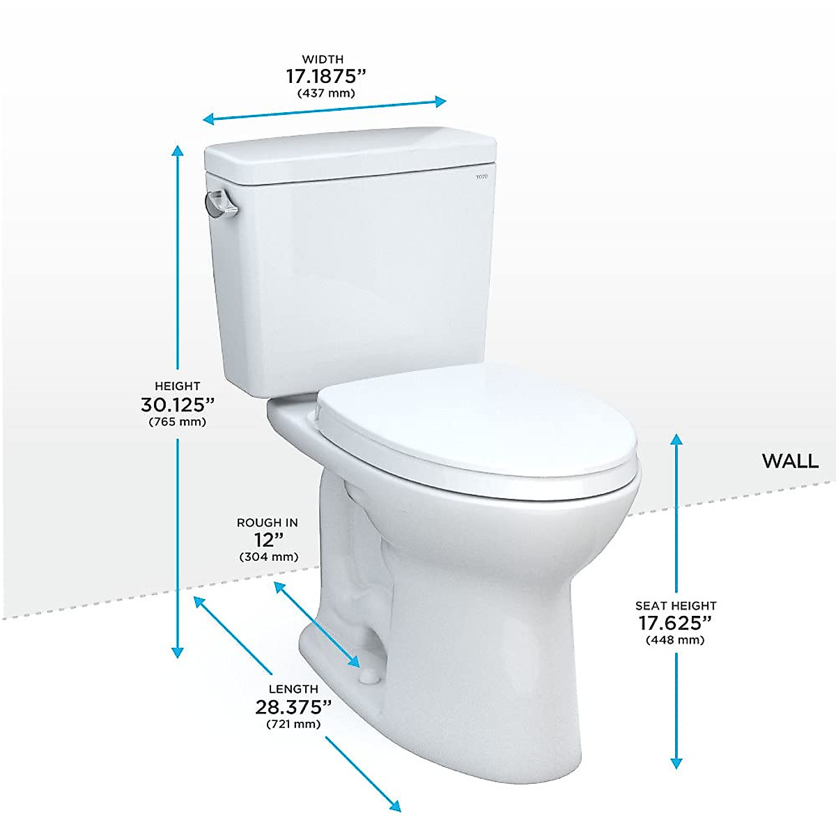 TOTO Drake Two-Piece Elongated 1.28 GPF TORNADO FLUSH Toilet with CEFIONTECT and SoftClose Seat, WASHLET+ Ready, Cotton White - MS776124CEG#01
