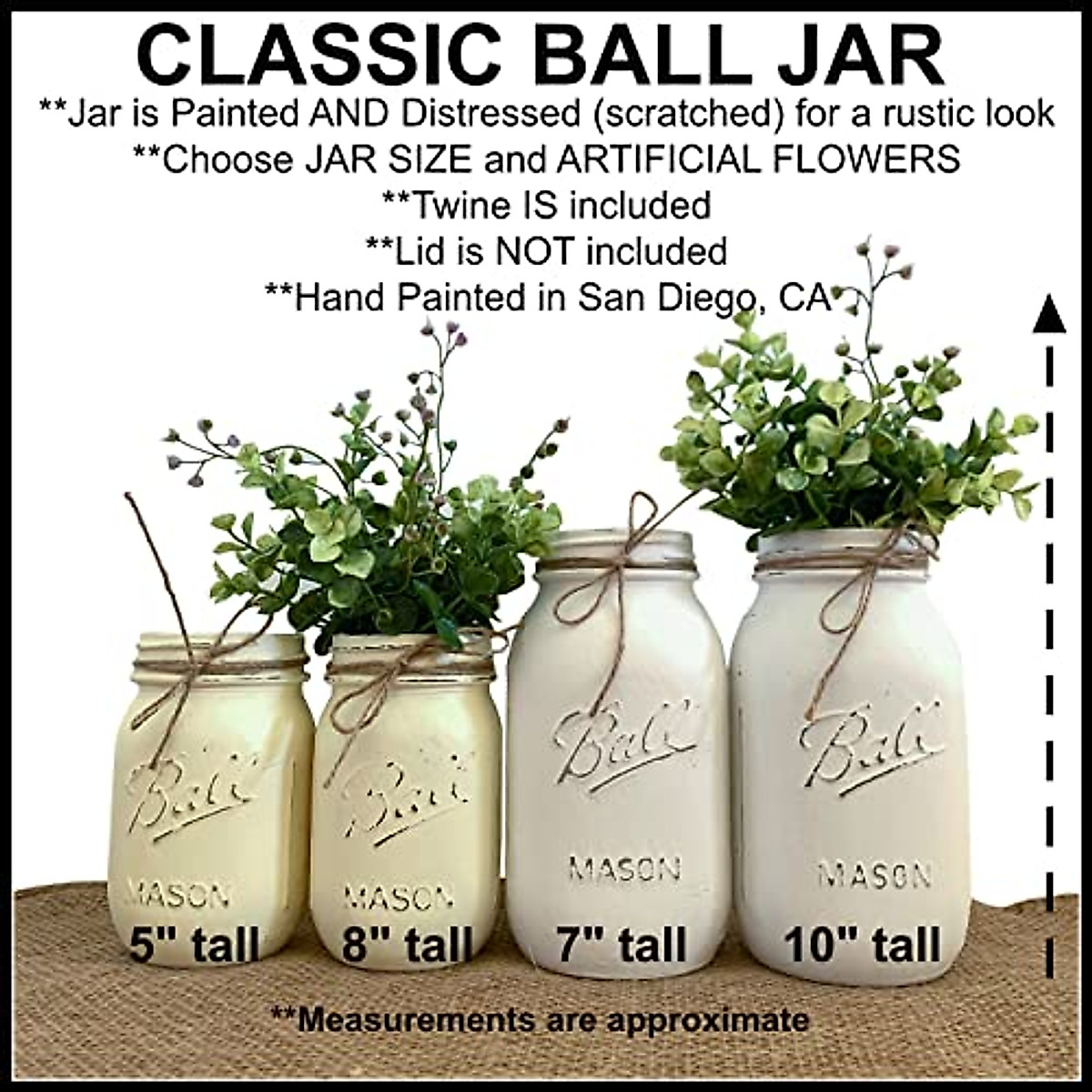 Set of 3, 4, or 5 - Painted Distressed Mason Jars - Choose Pint 16 oz or Quart 32 oz, Your Choice of Jar Colors, Artificial Flowers are Optional, Rustic Wedding Centerpieces for Tables Mason Jars