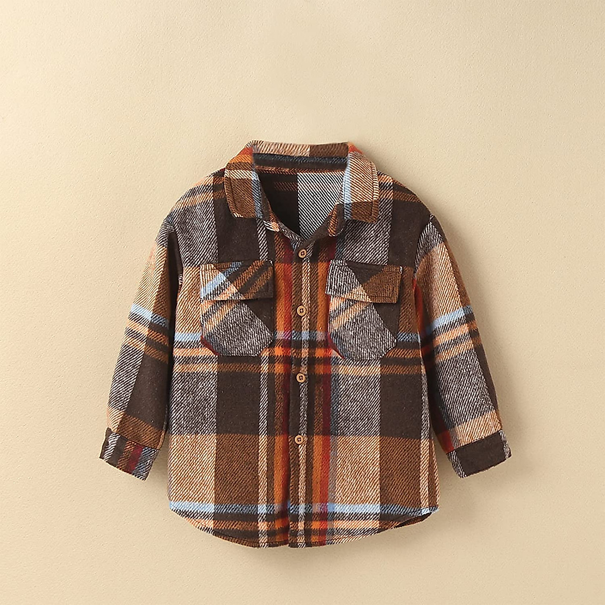 Acuteok Toddler Long Sleeve Shirt Baby Boy Girl Casual Plaid Button Down Flannel Shirt Tops for Kids Fall Winter Clothes (A Brown,3-4T)