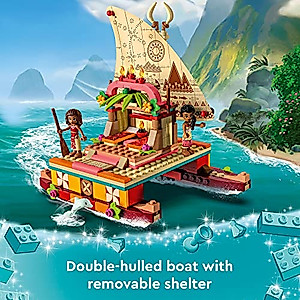 LEGO Disney Princess Moana's Wayfinding Boat Building Toy 43210 Disney Princess Toy Set with Moana and Sina Mini-Dolls, Dolphin Figure, Disney-Inspired Pretend Play Toy for Kids Boys Girls Ages 6+