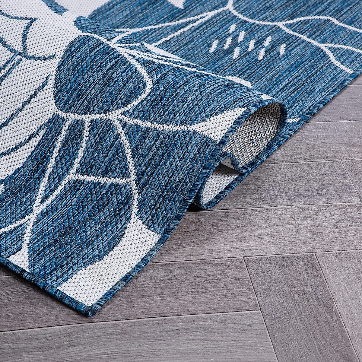 Rugshop Modern Floral Flowers Textured Flat Weave Easy Cleaning Outdoor Rugs for Deck,Patio,Backyard Indoor/Outdoor Area Rug 2' x 3' Navy