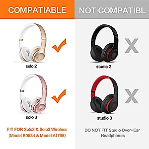 Replacement Ear Pads for Beats Solo 3, Ear Cushions for Beats Solo 2 & Solo 3 Wireless/Wired Headphones, Not Fit Beats Studio On-Ear Headphone with Stronger 3M Adhesive, Thicker Memory Foam(White)