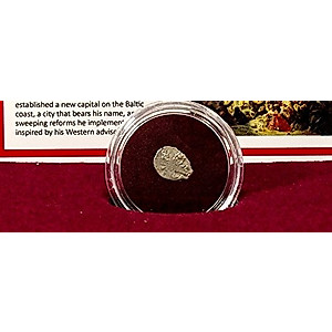 1662 RU Russian Silver Wire Money Of Peter The Great Kopek Coin in Clear Box and Story-Certificate.1662-1725 Story-Certificate.1662-1725 12mm Very Good