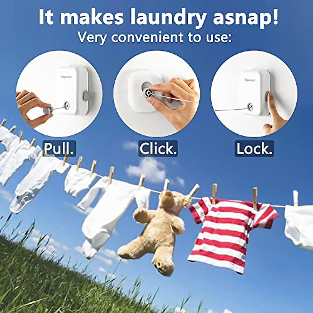 Retractable Clothesline, Raipoment Heavy Duty Wall Mounted Clothes, Indoor and Outdoor Drying Laundry Line, Retracting Hanging Clothing Drying Rack, Lock to Prevent Sagging White