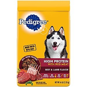 Pedigree High Protein Adult Dry Dog Food Beef and Lamb Flavor Dog Kibble, 16 lb. Bag