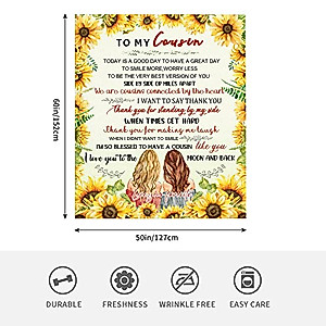 SJEFOJ Cousin Gifts for Women to My Cousin Blanket Throws Best Gift for Birthday Christmas Thanksgiving 60''x 50''