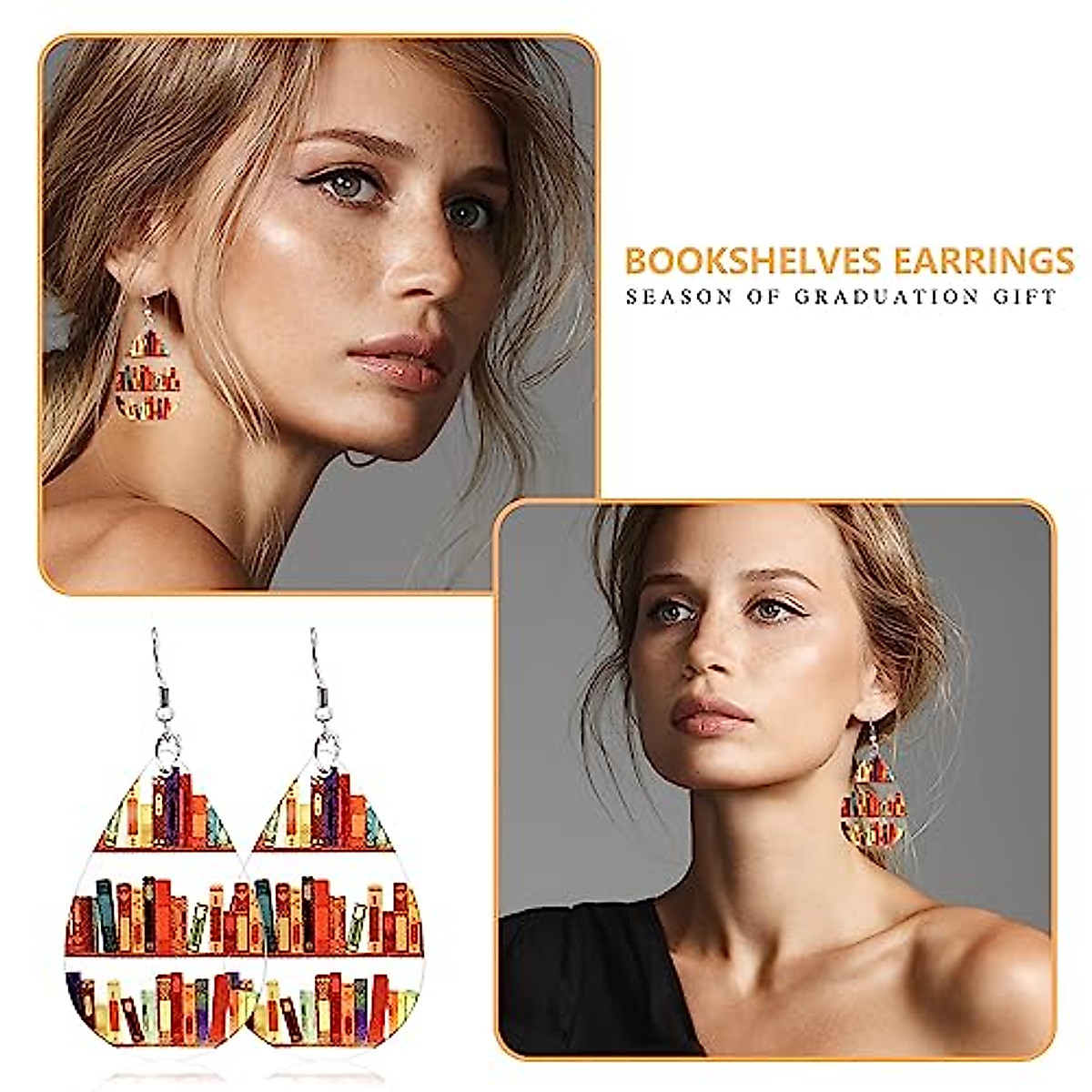 Ouligay Book Earrings Bookshelf Dangle Earrings for Book Lovers Gifts Teacher Earrings Acrylic Bookcase Earrings with Books Shelves Handmade Library Earrings for Teacher Appreciation Gifts