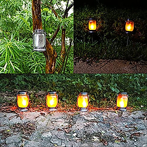 Solar Flames Lantern, Solar Powered Flickering Flames Lights Outdoor Hanging Waterproof Landscape Lanterns, Solar Mason Jar Lights for Patio, Yard, Garden, Pathway and Christmas Decoration (4 Pack)