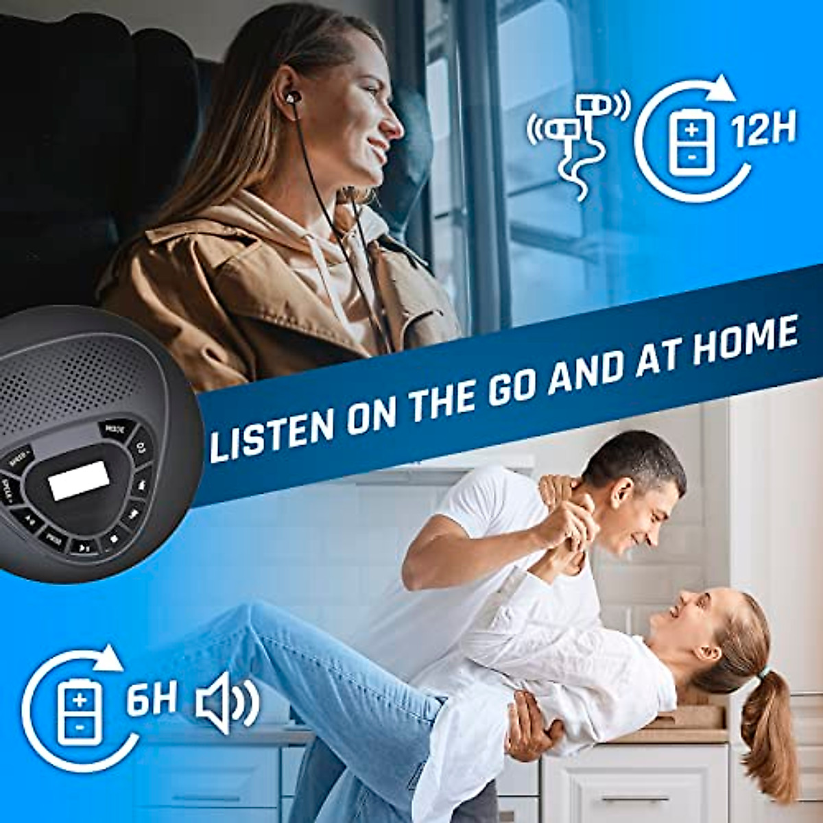 KLIM Speaker + Portable CD Player with Speakers + New 2022 + Walkman + Rechargeable Battery + Portable CD Player with Headphones + CD Player Portable + SD/TF Card + AUX + Ideal Car CD Player