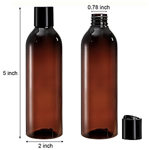 Bekith 16 Pack 8 ounce Amber Empty Plastic Bottles with Disc Top Flip Cap; BPA-Free Refillable Containers For Shampoo, Lotions, Liquid Body Soap, Creams
