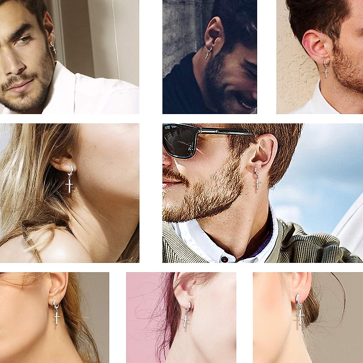 925 Sterling Silver Cross Huggie Hoop Earrings, Minimalist Cross Charm Dangle Drop Earrings Dainty Cross Hoop Earrings Women Men