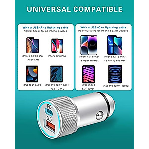 LUOSIKE 20W USB C Fast Car Charger for iPhone 14/13 /12 / Pro Max/Mini /11 /XS/XR/X /8, iPad, AirPods (Dual Port Power Delivery PD Car Adapter with MFi Certified USB C to Lightning Cable 3FT)