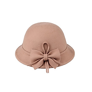 DANTIYA Kids Girls Winter Warm Bucket Hats Fedoras with Belt (Khaki)