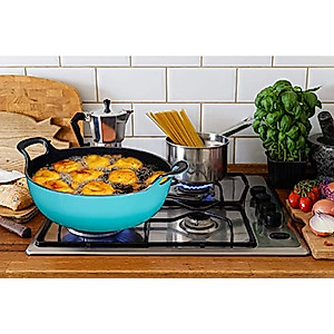 Bruntmor 3 Qt Enamel Cast Iron Balti Dish - Nonstick Handi for Curries, Asian Wok, Dutch Oven for Casseroles, Stovetop Stir Fry Pan