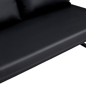 Uunquee Mid-Century Modern Loveseat Sofa,PU Leather 2 Seater Sofa Chair with 2 Pillows,Black Upholstered Accent Chair with Arms for Living Room,Office