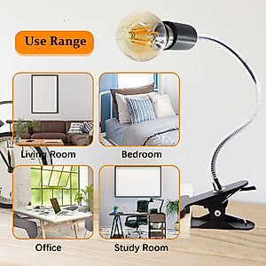 ZHGYNAWE Clip on Desk Lamp Holder,2Pcs 86.6In Wire Reading Light Stand Clamp Fixture E27 Bulb Socket Extender 360° Adjustable Gooseneck Night Lamps with Studio-Black