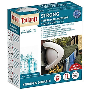 Tatkraft Strong Retractable Clothesline, Automatic Retractable Mechanism, 49ft Adjustable and Heavy-Duty Clothesline, Weather Proof and Rust Resistant, Screws and Fixture Hook Included