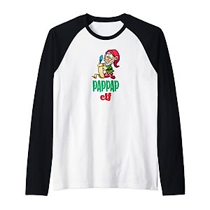 Men's Festive Matching Family Christmas Gift for Pappap Elf Raglan Baseball Tee