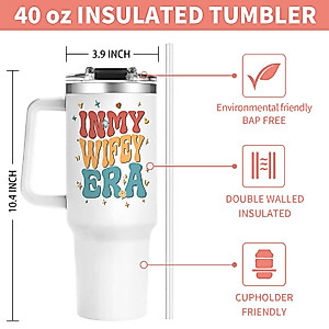 OneGemn Wifey Tumbler with Handle,Wife Gifts from Husband - 40 oz In My Wife Tumbler with Straw and Lid - Wifey Coffee Cup Gifts for Anniversary for Wives Gift for Wifte Birthday Mothers Day