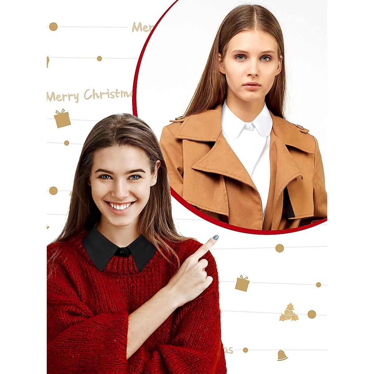 Giegxin 6 Pieces Rhinestones Half Shirt Blouse Dickey Collar Fake Collar Rhinestone Shirt Detachable Collar for Women Outfits(Black and White)