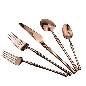 Gugrida Copper Silverware Set, 5-Piece 18/10 Stainless Steel Flatware Cutlery Set for 1,Mirror Finish, Ideal for Wedding Festival Party Home Kitchen, Dishwasher Safe