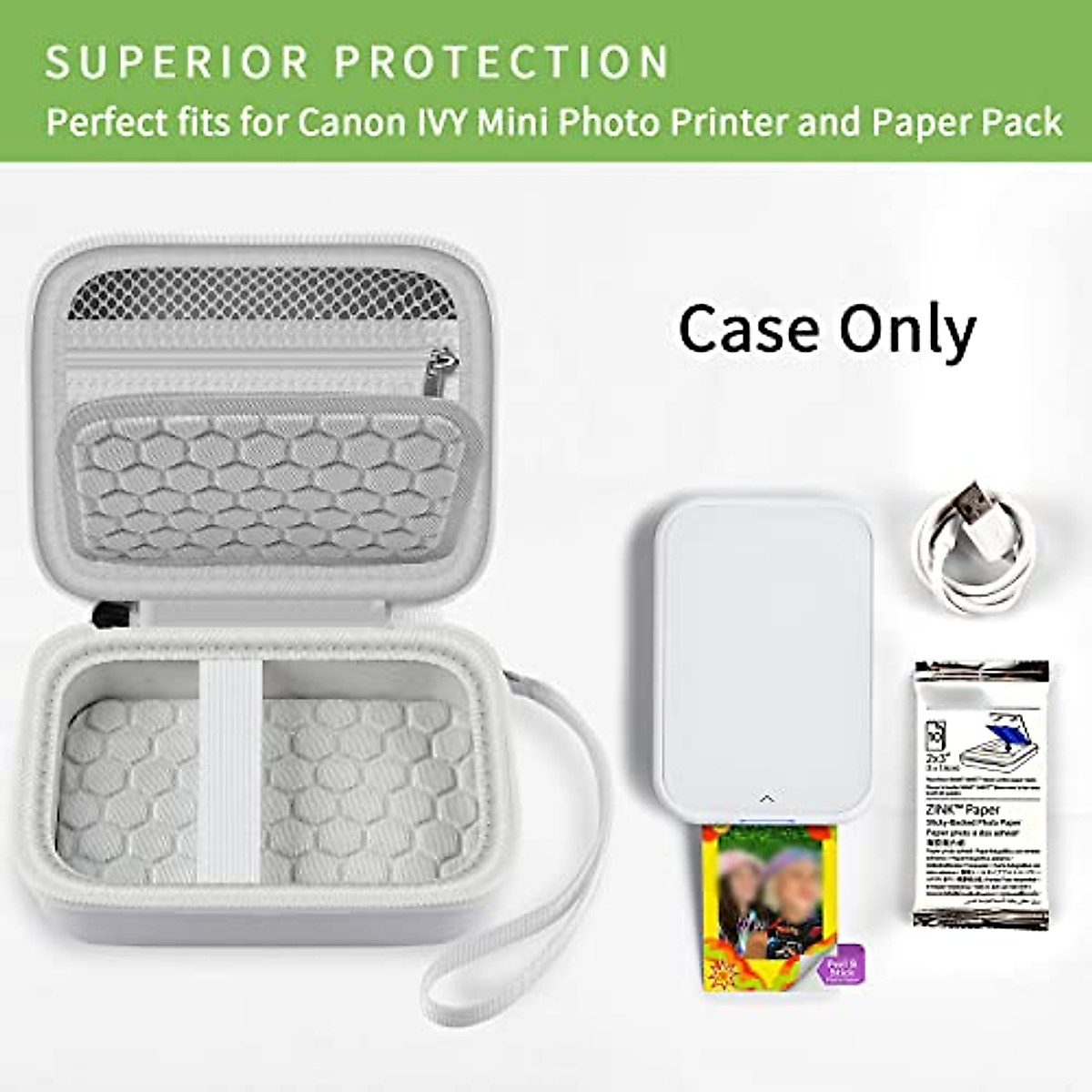 Case Compatible with Canon for Ivy/for Ivy 2 Mobile Mini CLIQ CLIQ+ CLIQ2 CLIQ+2 Instant Camera Printer, Wireless Bluetooth Portable Smartphone Printer, Mesh Pocket fits Paper & Cable, White