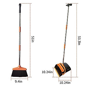 Broom and Dustpan Set for Home Long Handle (51" Length) Extendable Standing Dust Pan for Indoor Lobby Office Kitchen Cleaning