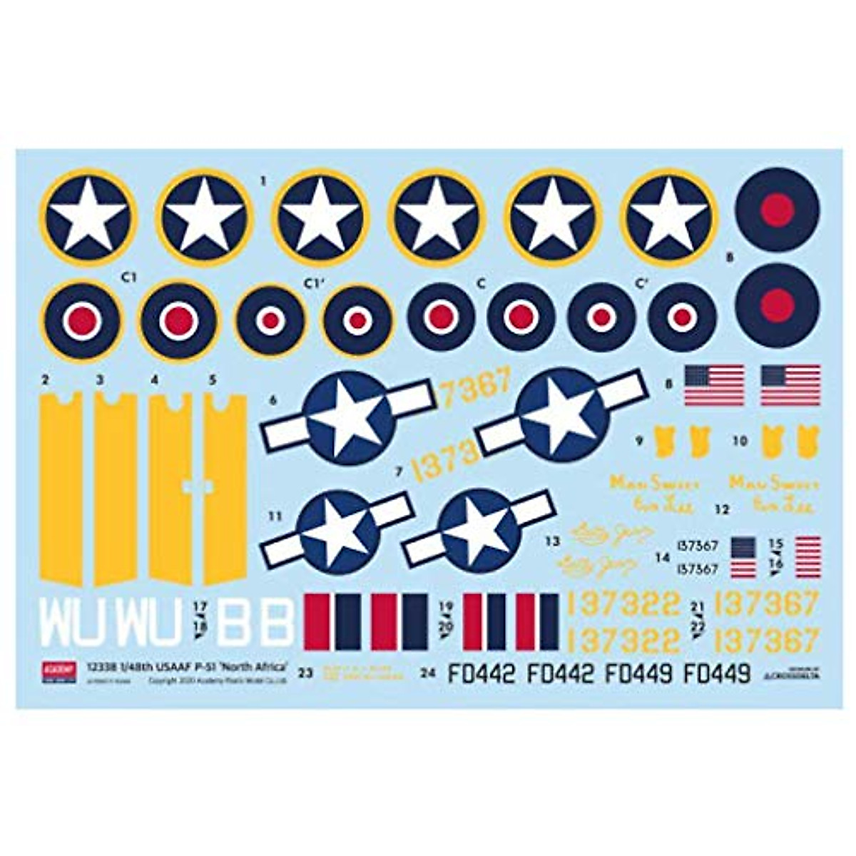 Academy 1/48 US Army Air Force P-51 Mustang North African Front Plastic Model 12338