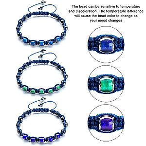 Hicarer Adjustable Mood Bracelet for Women 2 Pieces Dazzling Shimmer Color Changing Beads Based on Emotions Thermochromic Bead Bracelets Christmas Gift for Adult(Blue Rope)