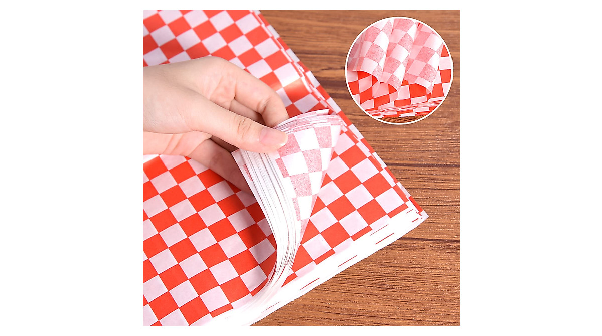 100 Sheets Waxed Deli Paper - Red Checkered Design
