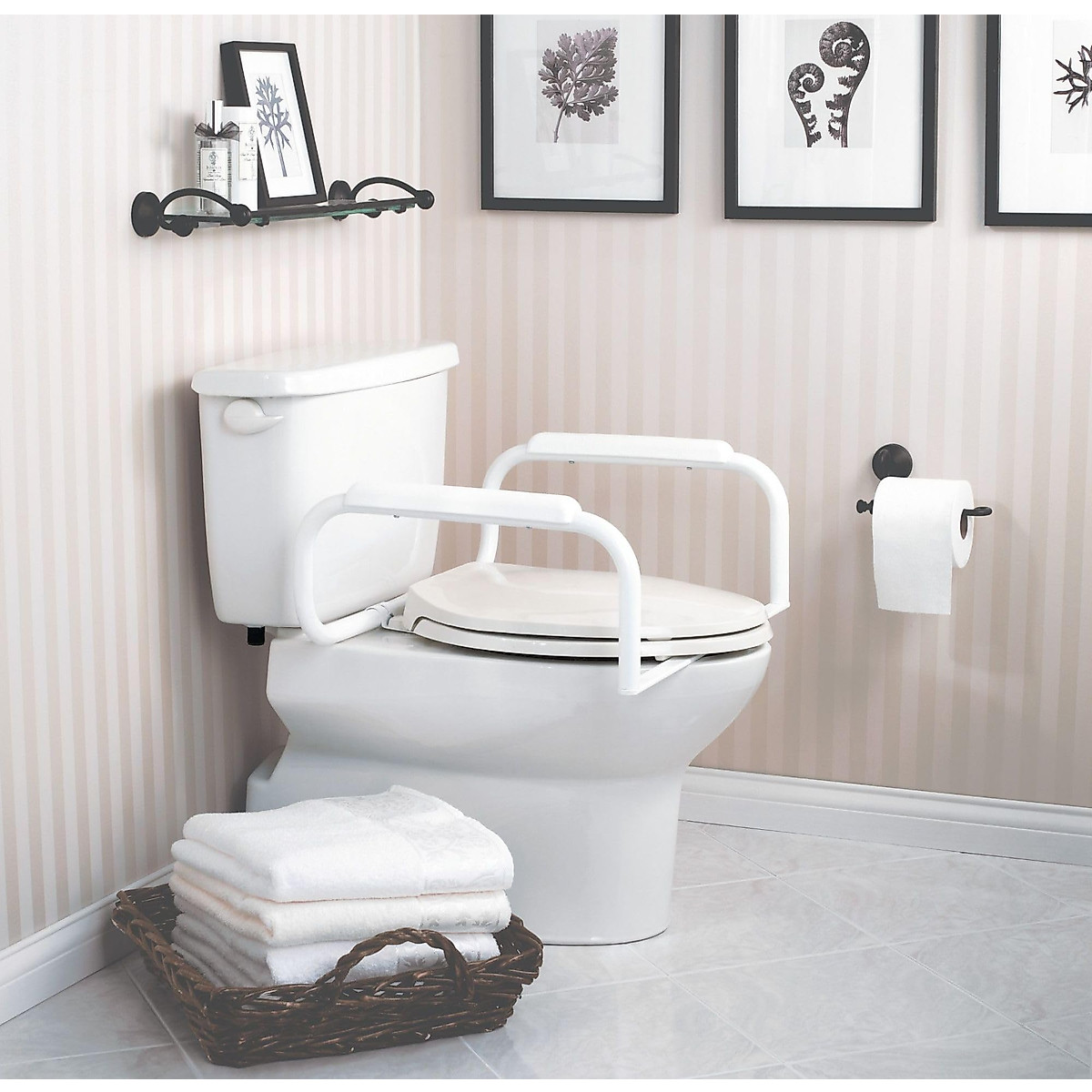 Moen Glacier White Home Care Bathroom Safety Toilet Grab Bar, Toilet Rails for Seniors, DN7015
