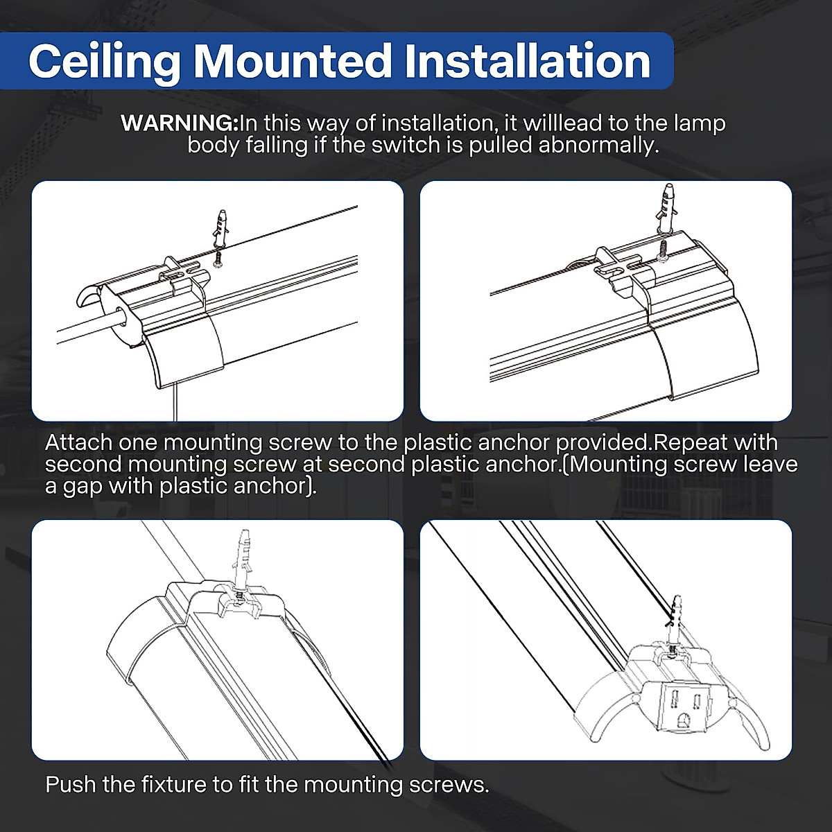 ENATECLITE Linkable 4Foot Hanging Mount Work Lights, LED Garage Lights, Plug-in High Visibility Workshop Led Lights, Hanging Garage Ceiling Lights 4000K Daylight, 4500LM, Pull Chain for Basement