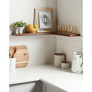 BAYKA Floating Shelves, Wall Mounted Rustic Wood Shelves for Bathroom, Bedroom, Living Room, Kitchen, Office, 23" Hanging Shelf for Books/Storage/Decor with 22lbs Capacity (Rustic Brown,Set of 2)