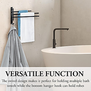 MyGift 3 Tier Premium Wall Mounted Swivel Towel Bars and Hanger Hook in Matte Black Stainless Steel Finish, Ultra Modern Hotel Series Bathroom Rack for Hanging Bath Towels