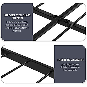 Homhougo Twin Bed Frame, Platform Bed Frame with Velvet Headboard, Heavy Duty Metal Bed Frame with 15 Strong Slats Support, Box Spring Optional, Easy Assembly, Grey