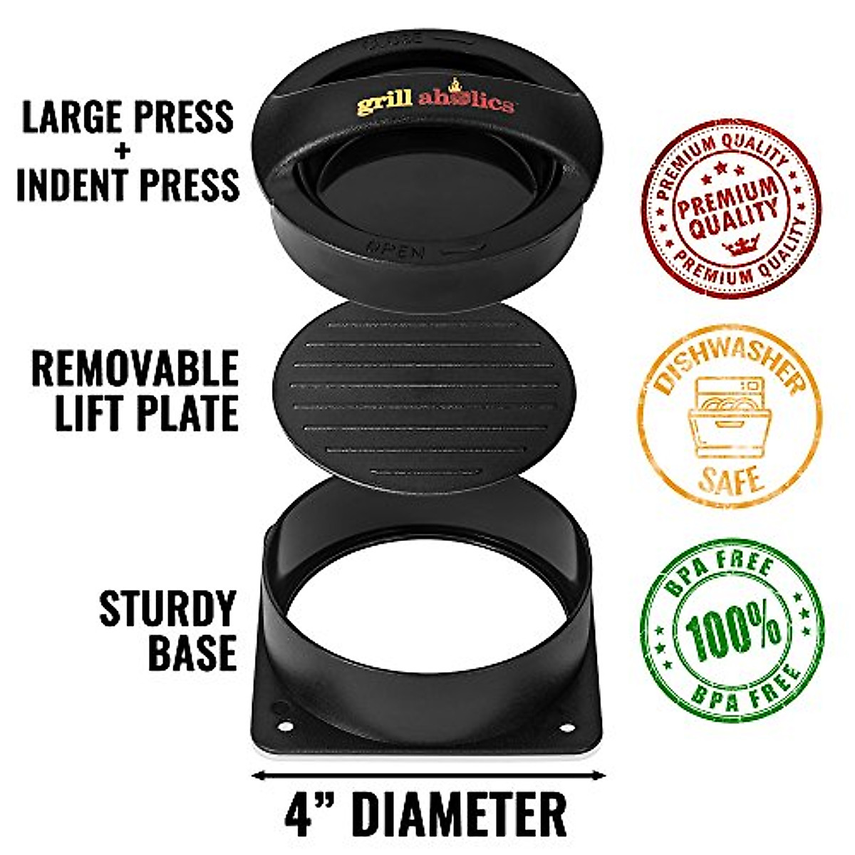 Grillaholics Stuffed Burger Press and Recipe eBook - Extended Warranty - Hamburger Patty Maker for Grilling - BBQ Grill Accessories