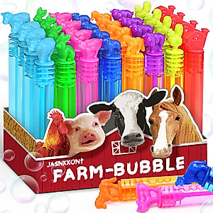 32Pcs Animal Farm Bubbles with Display Box, Party Favors for Kid, Mini Dog/Horse Bubble Wands Bulk, Birthday Decoration, Pinata Filler, Goody Bag Stuffers Supplies, Carnival Prizes, Classroom Gift Toy