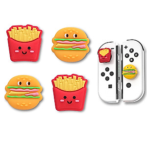 NANANINO Silicone Joycon Thumb Grip Caps, Soft Joystick Cover Caps Compatible with Nintendo Switch/OLED/Switch Lite, 4PCS - Burger and French Fries Styling