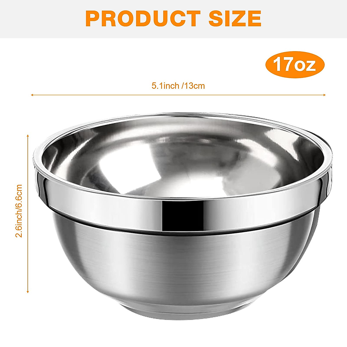 20 Pcs Stainless Steel Bowls Set 17 oz Double Walled Insulated Soup Bowls Snack Metal Bowl for Ice Cream Salad Noodles Sauces Serving, Easy to Clean, 5.1 x 2.6 Inch