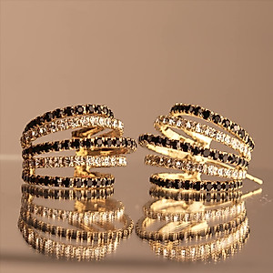 Sonateomber Black White Multiple Rhinestone Hoops C Wrap Claw Earring for Women Dainty Cubic Zirconia Chunky Diamond Triple Hoop Open Half Huggie Stud Fashion Jewelry