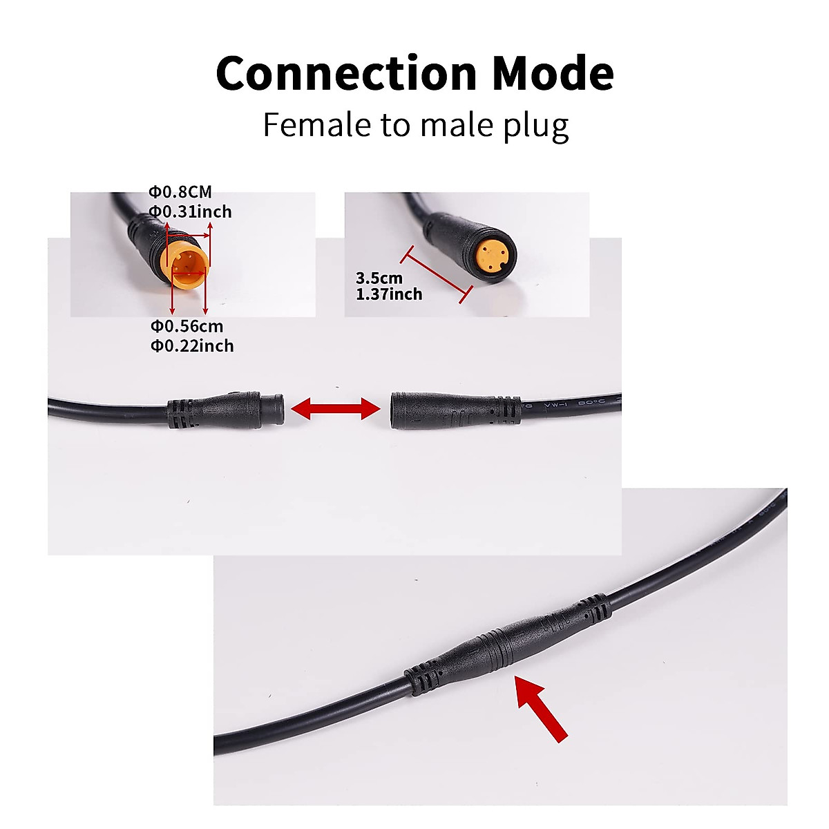 baluoqi Extension Cable 2Pin/3Pin/4Pin/5Pin/6Pin/8Pin/9Pin Waterproof Plug Works for Electric Bicycle Light/Throttle/Ebrake/Display Ebike Parts Extend Cable (3pin 80cm)