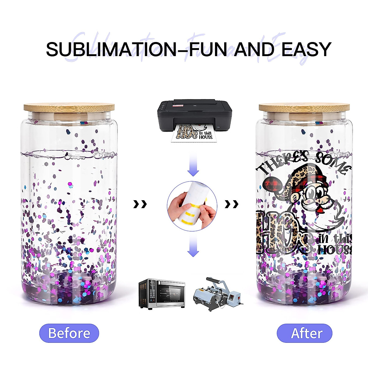 AGH 16oz Sublimation Snow Globe Glass Can Shaped Tumblers with Bamboo Lids and Straws - 6 Pack, Double Wall Blank Beer Can Clear Glass Ice Coffee Cups with Pre Drilled Hole for Snow Globe DIY
