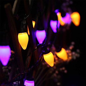 RECESKY C7 Halloween String Lights - 50 LED 24Ft Smooth Bulb Orange Purple Lights with Timing Function - Extendable 8 Modes Halloween Lighting for Indoor Lawn House Halloween Party Decorations