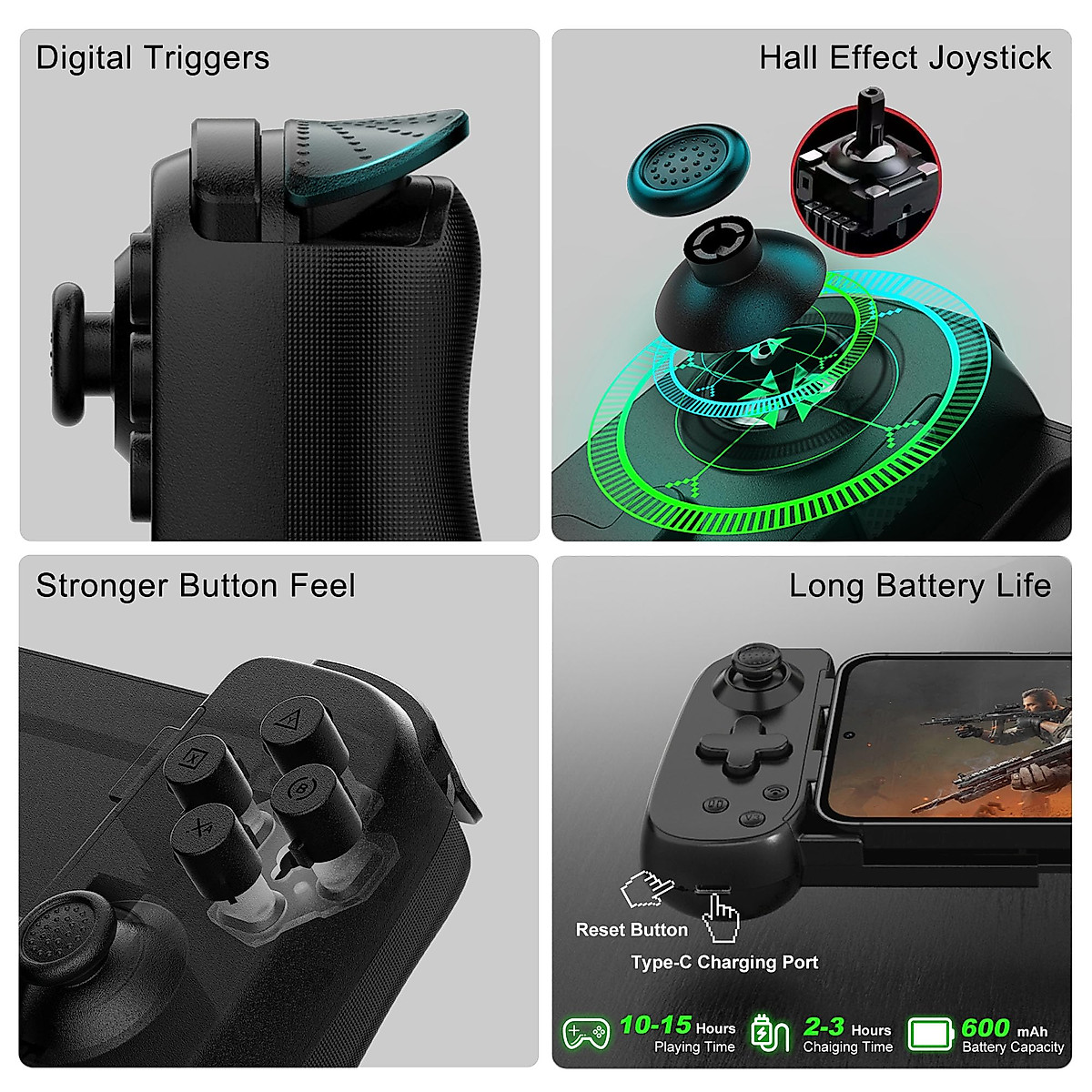 Joso Phone Controller for iPhone/Android/PC, D6 Wireless Game Controller for Switch/PS3/PS4 with Hall Joystick/Turbo/6-Axis Gyro/Dual Motor, iOS Android Controller Support Cloud Gaming/Remote Play