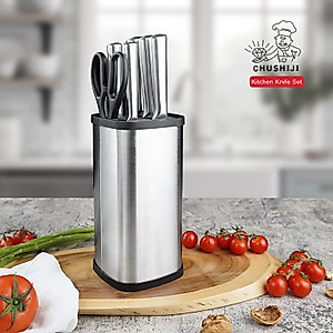 CHUSHIJI Knife Set,7 Pieces Knives Set for Kitchen,Kitchen Knife Set with Block,Razor-Sharp Stainless Steel Knife Block Set for Home Cooking, Kitchen Knives Set with Kitchen Scissors