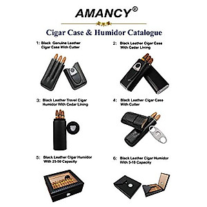 AMANCY Portable Multi-Function Brown Leather Cedar Wood Lined 5 Holder Cigar Case, Cigar Organizer Humidor with Cutter and Lighter,Great Gift for Cigar Lovers