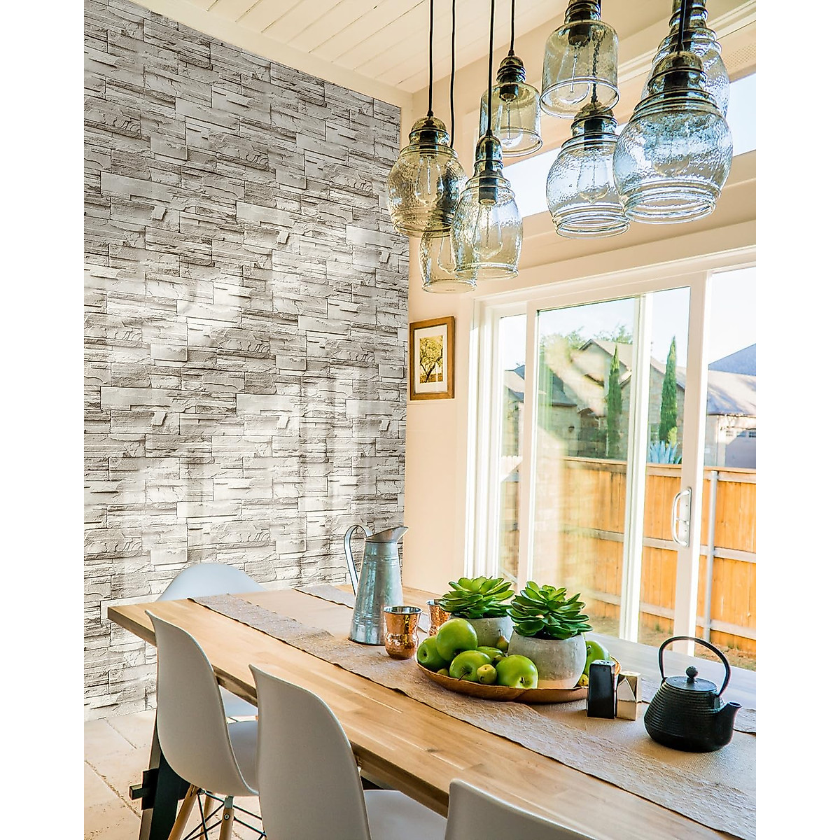 Jeweluck Stone Wallpaper Peel and Stick Wallpaper 17.7inch×196.8inch Brick Peel and Stick Backsplash for Kitchen Wallpaper Stone Contact Paper Removable Wallpaper for Living Room Decorative Vinyl
