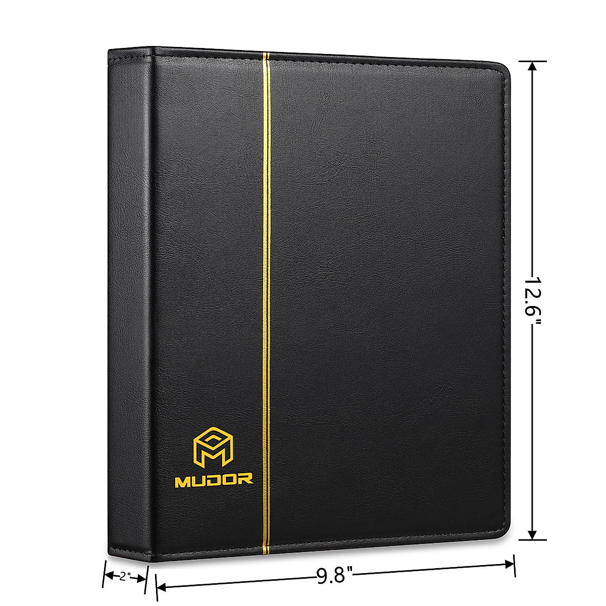MUDOR Empty Premium PU Classic Binder, 4 Ring Binder Albums Stockbook for Stamps, Documents, Coins, Bank Notes(Black)